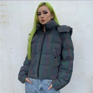 Jackets & Coats | Reflective Holographic Iridescent Hooded Horns ...